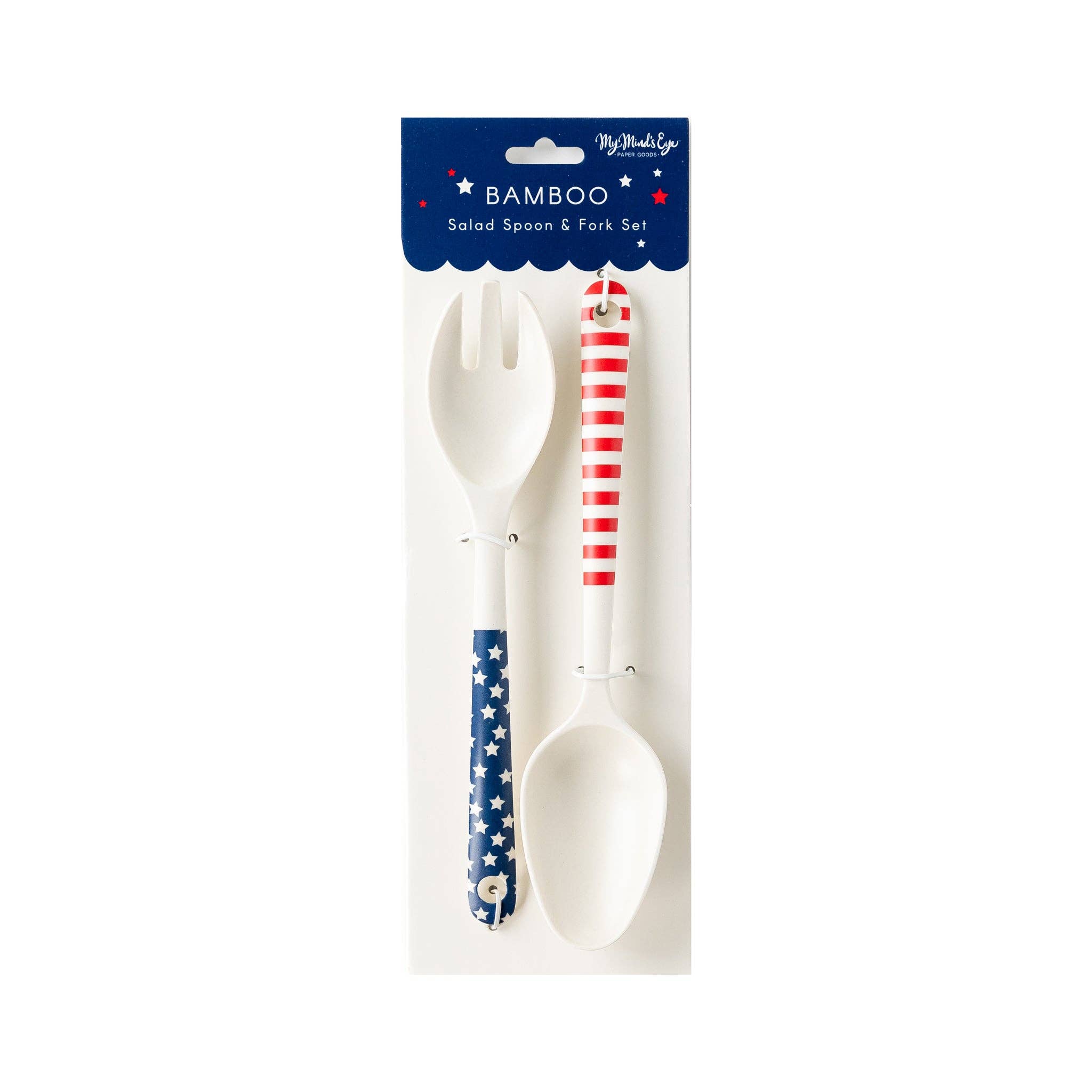 Stars and Stripes Salad Spoon and Fork Reusable Bamboo Serving-ware ...